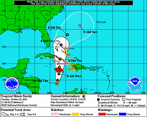 Tropical Storm Sandy on Track to Become Hurricane