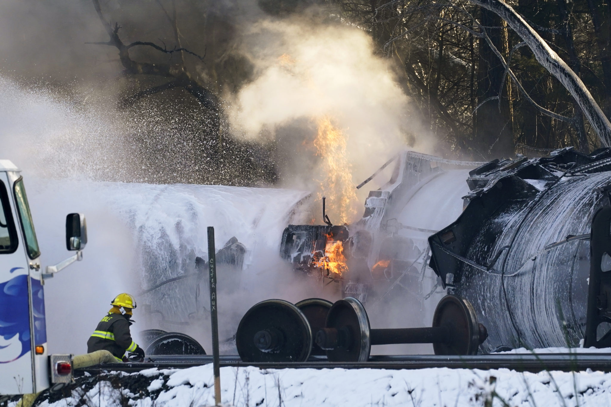 Federal Officials Investigate Fiery Oil Train Derailment